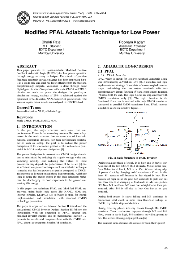 (PDF) Modified PFAL Adiabatic Technique for Low Power