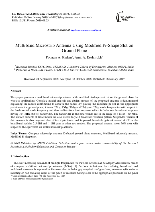 (PDF) Multiband Microstrip Antenna Using Modified Pi-Shape Slot on ...