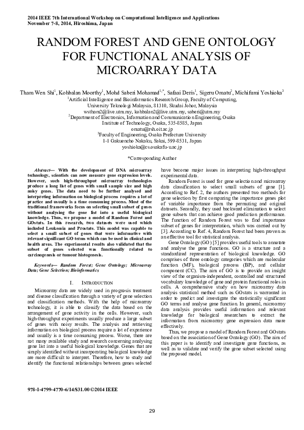 (PDF) Random Forest and Gene Ontology for functional analysis of microarray data