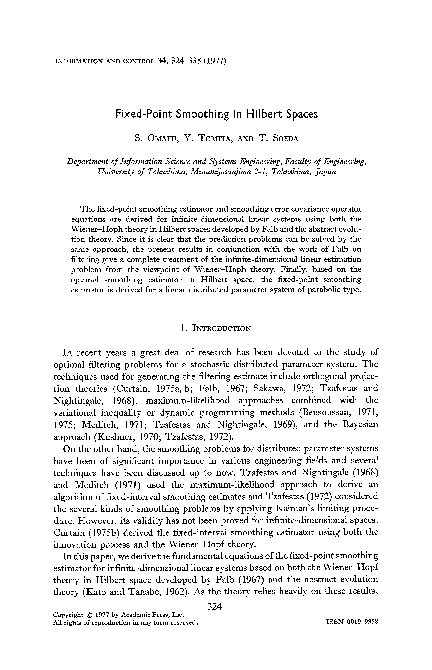 (PDF) Fixed-point smoothing in Hilbert spaces | Sigeru Omatu - Academia.edu