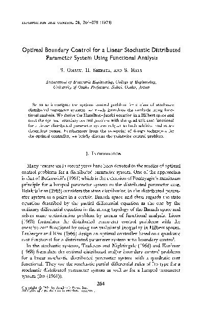 Pdf Optimal Boundary Control For A Linear Stochastic Distributed Parameter System Using