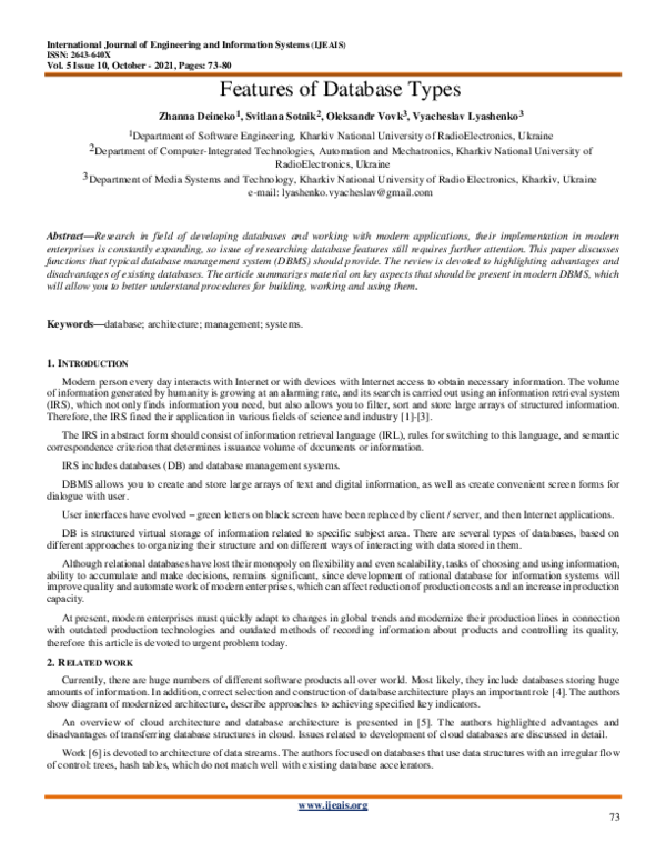 (PDF) Features of Database Types