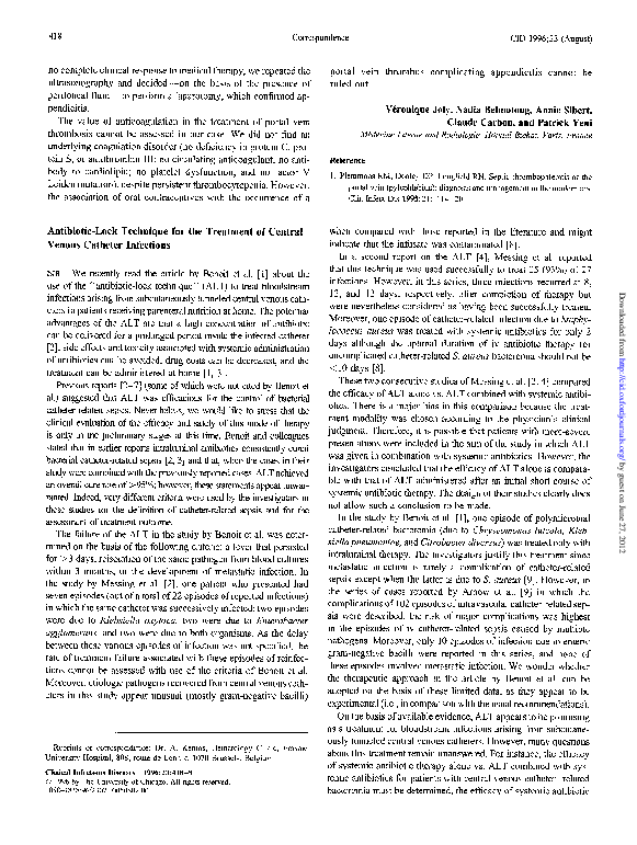 (PDF) Antibiotic-Lock Technique for the Treatment of Central Venous ...