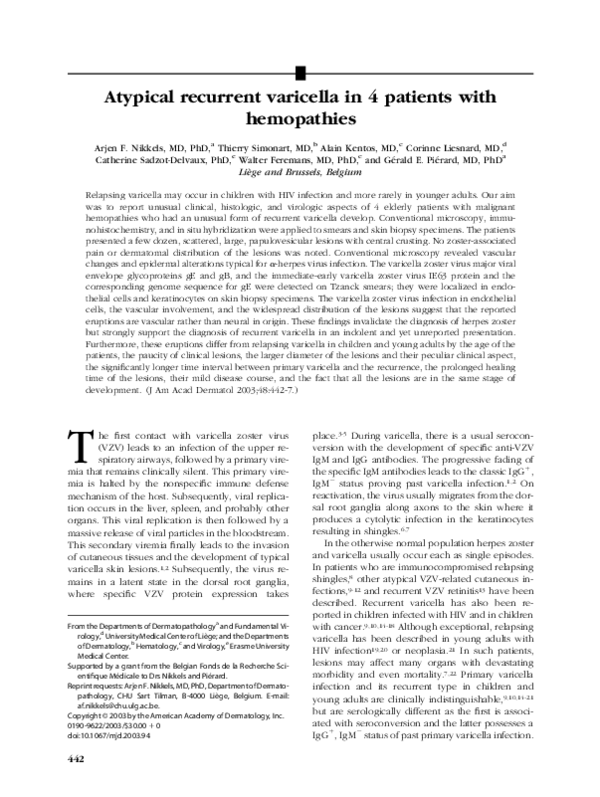 (PDF) Atypical recurrent varicella in 4 patients with hemopathies