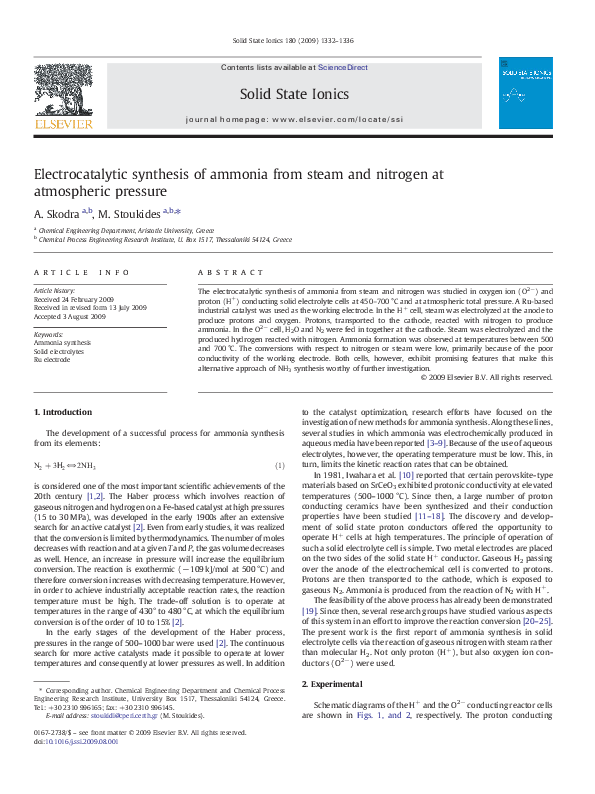 (PDF) Electrocatalytic synthesis of ammonia from steam and nitrogen at ...