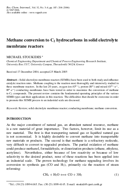 (PDF) Methane conversion to C 2 hydrocarbons in solid electrolyte membrane reactors