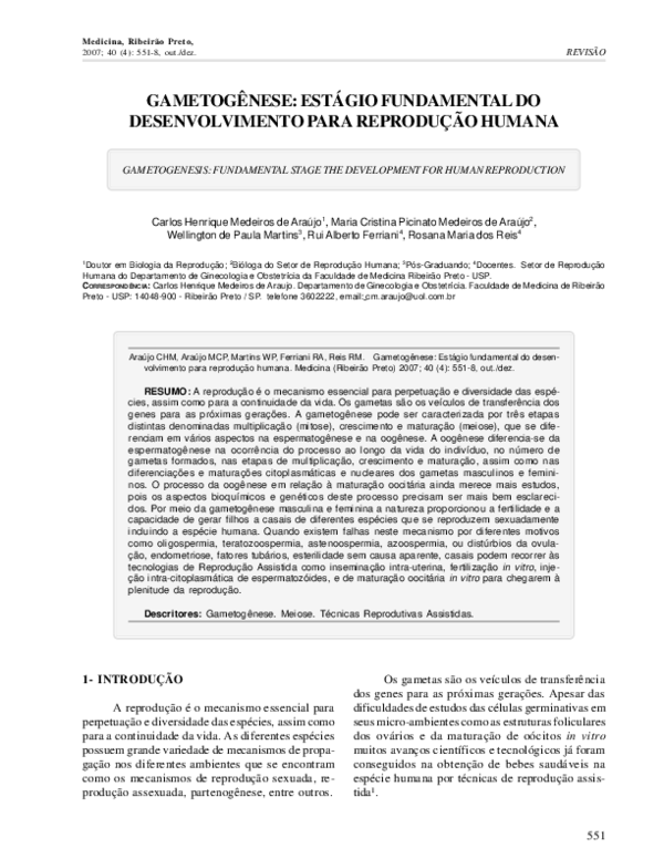(PDF) Gametogênese: estágio fundamental do desenvolvimento para ...