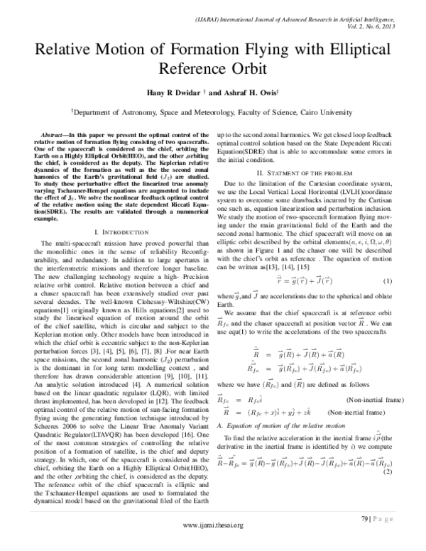 Pdf Relative Motion Of Formation Flying With Elliptical Reference Orbit