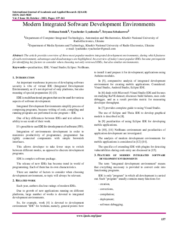 (PDF) Modern Integrated Software Development Environments