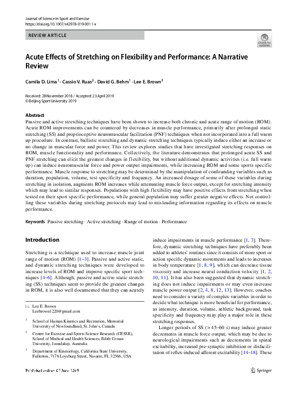(PDF) Acute Effects of Stretching on Flexibility and Performance: A Narrative Review | Cassio ...