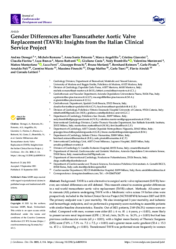(PDF) Gender Differences after Transcatheter Aortic Valve Replacement (TAVR): Insights from the ...