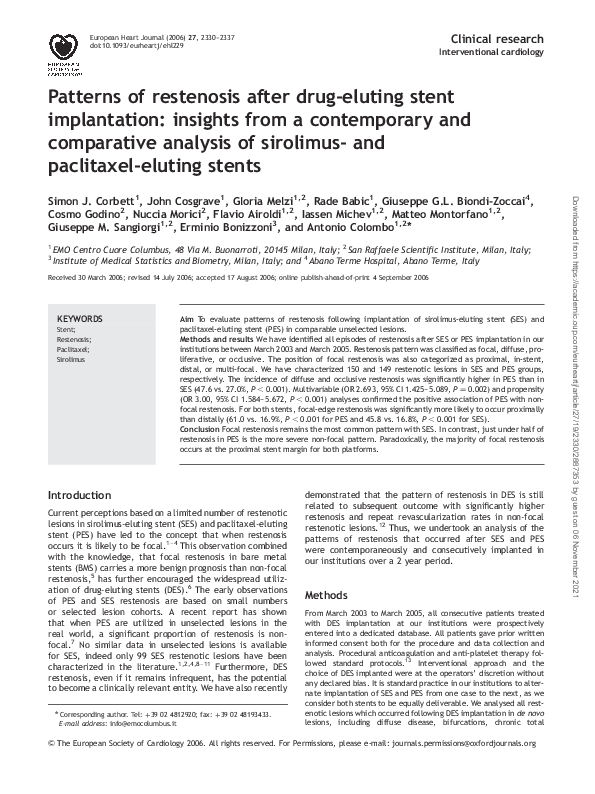 (PDF) Patterns of restenosis after drug-eluting stent implantation ...