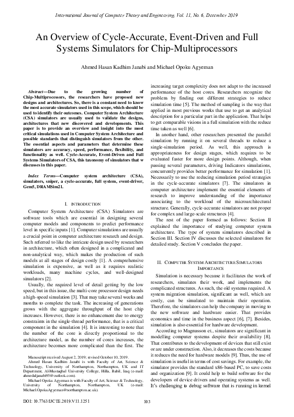 Pdf An Overview Of Cycle Accurate Event Driven And Full Systems Simulators For Chip