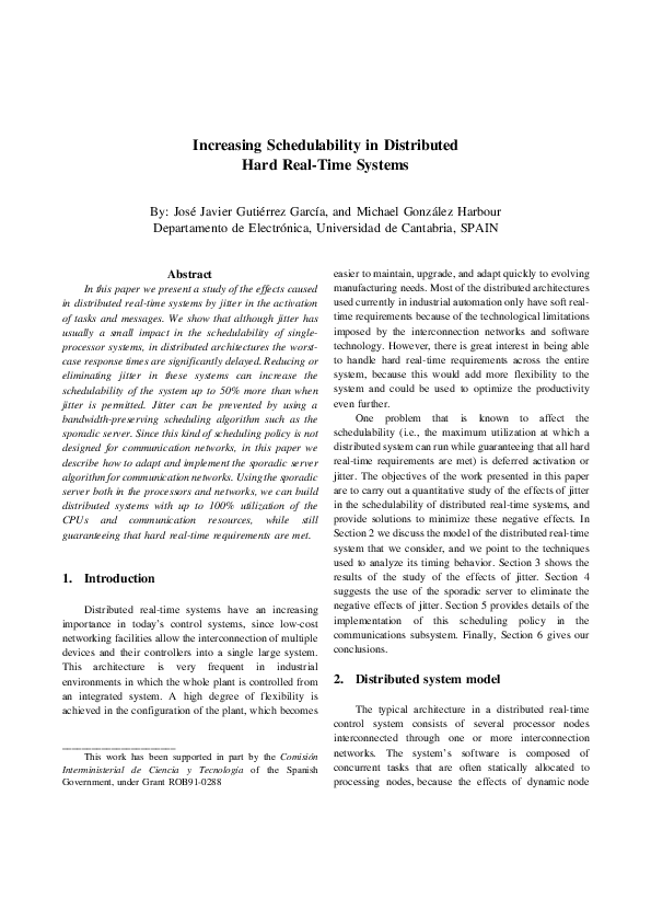(PDF) Increasing Schedulability in Distributed Hard Real-Time Systems