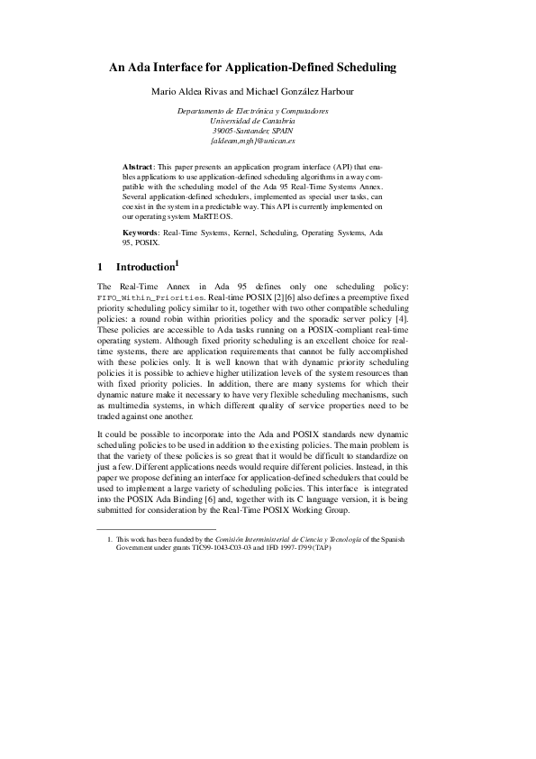 (PDF) An Ada Interface for Application-Defined Scheduling