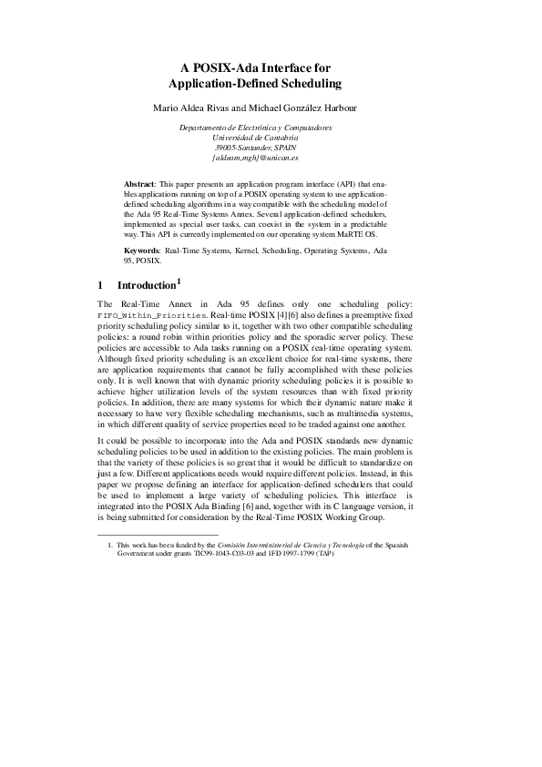 (PDF) A POSIX-Ada Interface for Application-Defined Scheduling