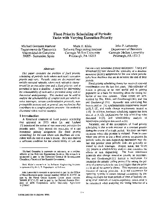 Pdf Fixed Priority Scheduling Periodic Tasks With Varying Execution Priority Michael