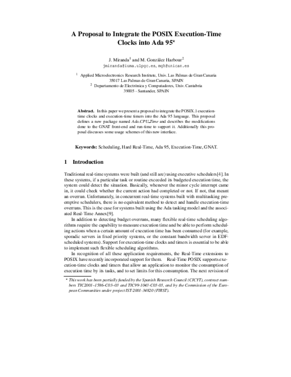 (PDF) A Proposal to Integrate the POSIX Execution-Time Clocks into Ada 95 (PDF) A Proposal to Integrate the POSIX Execution-Time Clocks into Ada 95