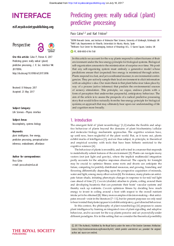 (PDF) Predicting green: really radical (plant) predictive processing
