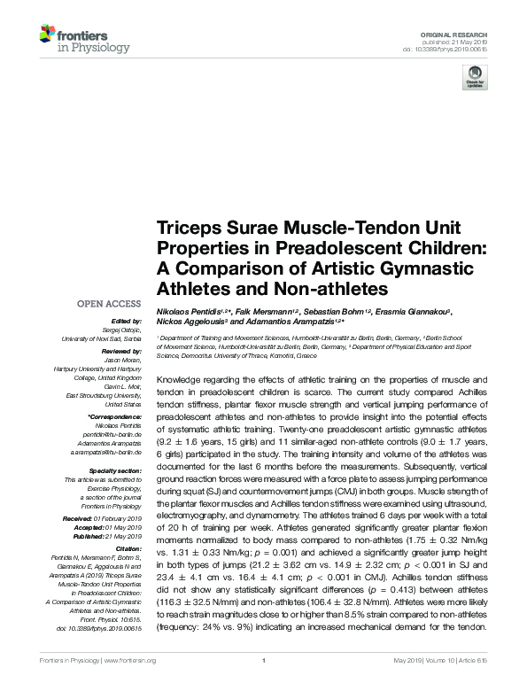 (PDF) Triceps Surae Muscle-Tendon Unit Properties in Preadolescent ...