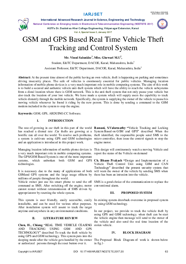 (PDF) GSM and GPS Based Real Time Vehicle Theft Tracking and Control System