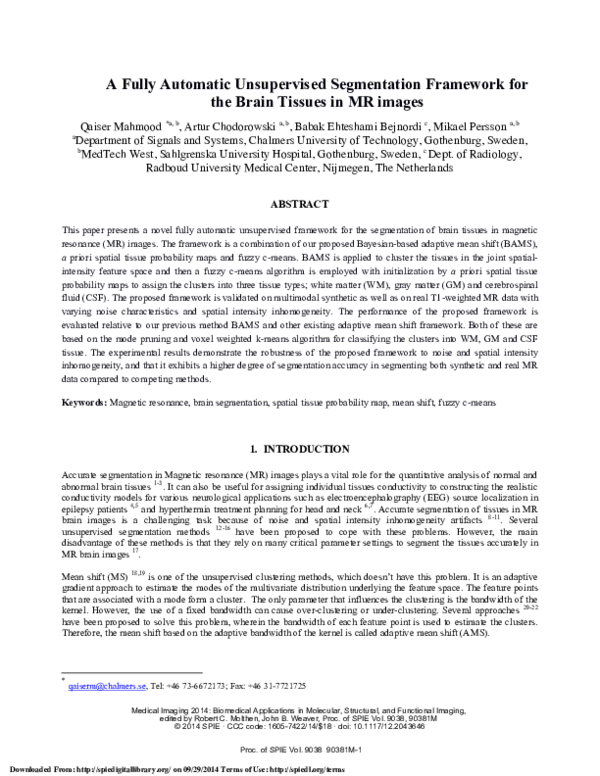 (PDF) A fully automatic unsupervised segmentation framework for the brain tissues in MR images
