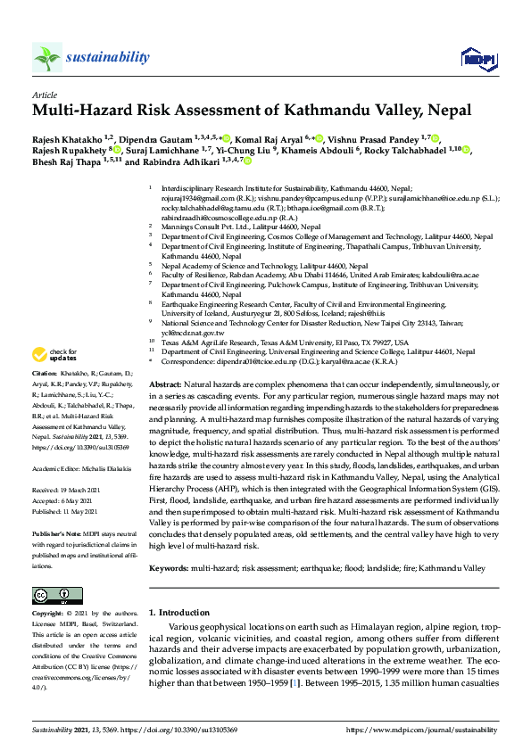 (PDF) Multi-Hazard Risk Assessment of Kathmandu Valley, Nepal