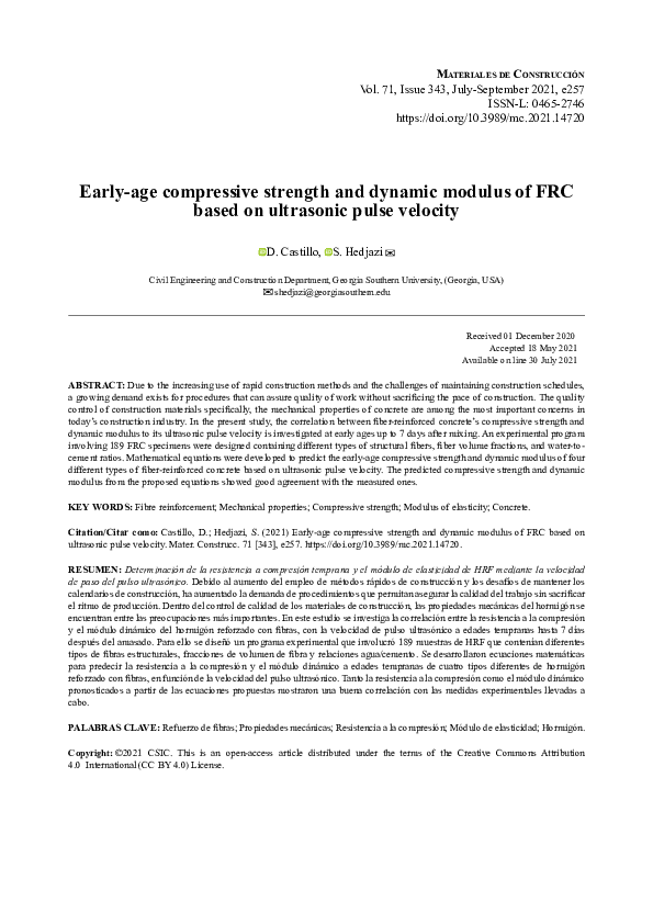 (PDF) Early-age compressive strength and dynamic modulus of FRC based ...