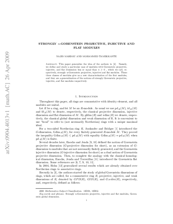 (PDF) Strongly $n$-Gorenstein projective, injective and flat modules