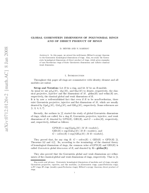 (PDF) Global Gorenstein dimensions of polynomial rings and of direct ...