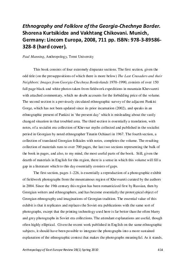 (PDF) Ethnography and Folklore of the Georgia-Chechnya Border (Shorena ...