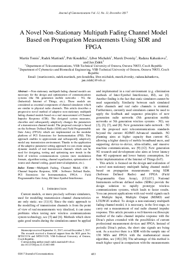 (PDF) A Novel Non-Stationary Multipath Fading Channel Model Based on Propagation Measurements ...