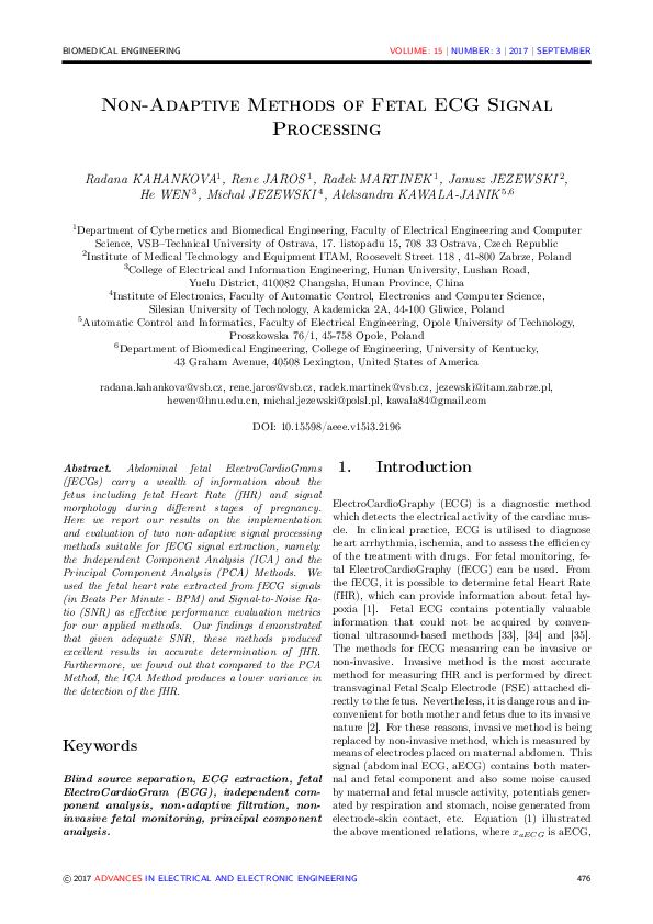 Pdf Non Adaptive Methods Of Fetal Ecg Signal Processing