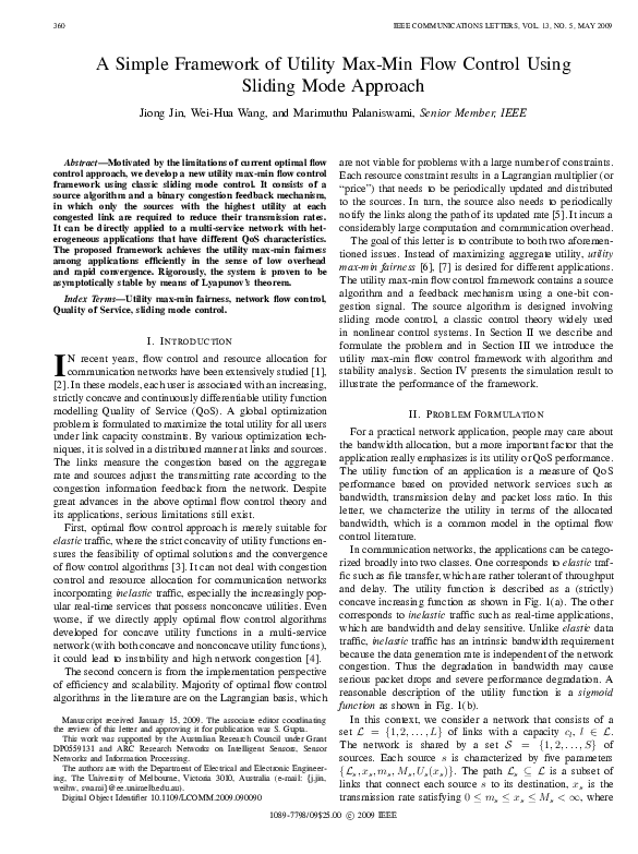 (PDF) A simple framework of utility max-min flow control using sliding mode approach