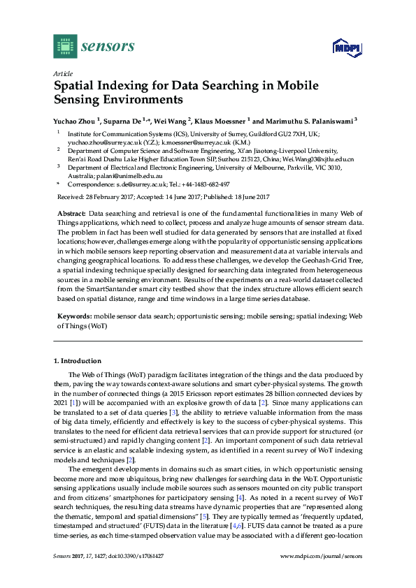 Pdf Spatial Indexing For Data Searching In Mobile Sensing Environments