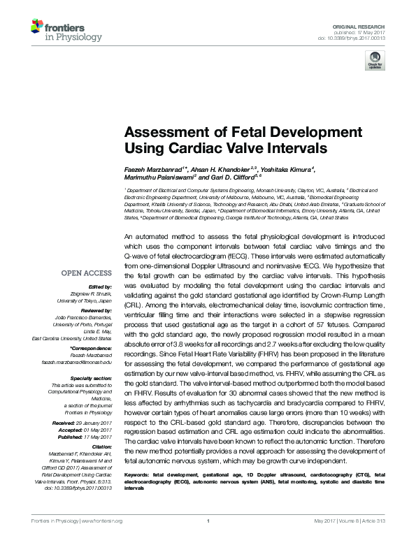 (PDF) Assessment of Fetal Development Using Cardiac Valve Intervals