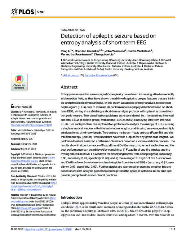 Pdf Detection Of Epileptic Seizure Based On Entropy Analysis Of Short Term Eeg