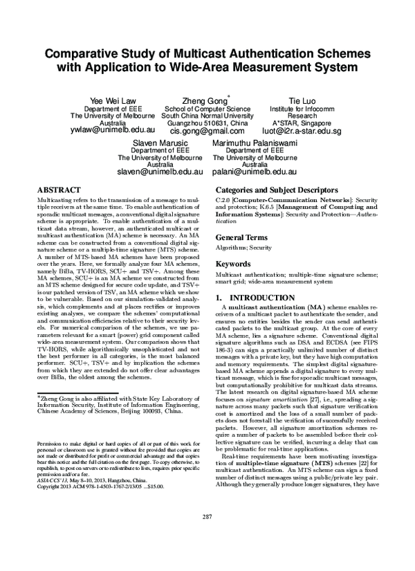(PDF) Comparative study of multicast authentication schemes with application to wide-area ...
