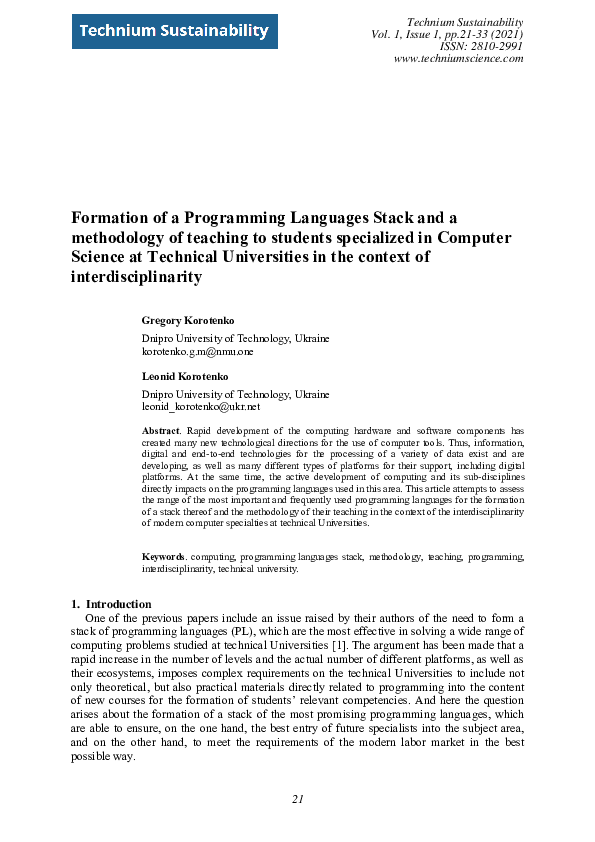 (PDF) Formation of a Programming Languages Stack and a methodology of ...