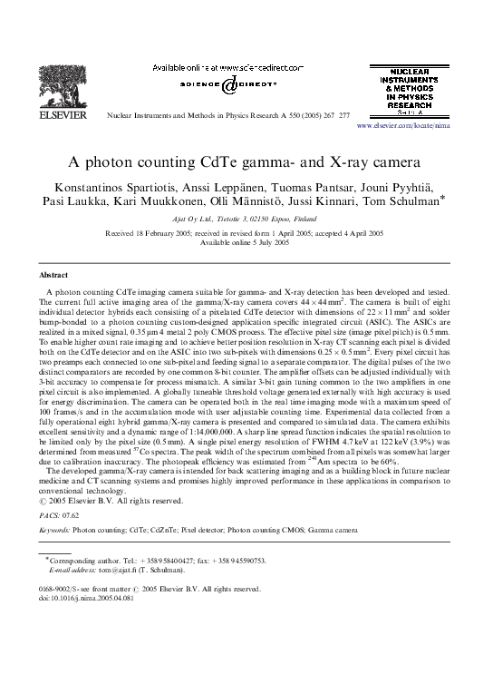 (PDF) A photon counting CdTe gamma- and X-ray camera