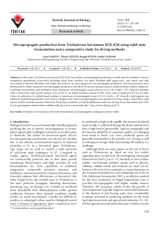 (PDF) Micropropagule production from Trichoderma harzianum EGE-K38 using solid-state ...