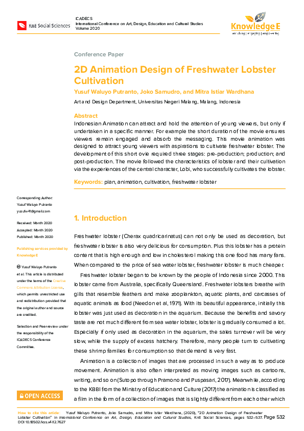 (PDF) 2D Animation Design of Freshwater Lobster Cultivation