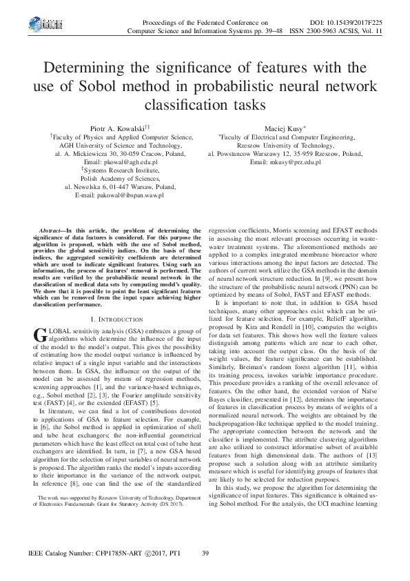 (PDF) Determining the significance of features with the use of Sobol' method in probabilistic ...
