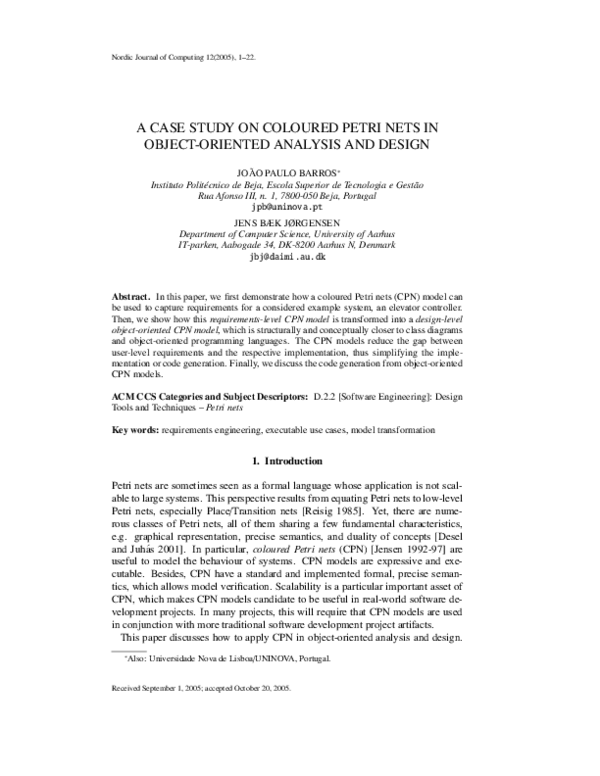(PDF) A case study on coloured petri nets in object-oriented analysis and design