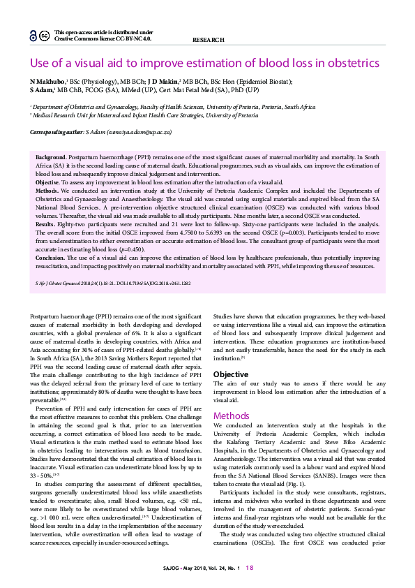 (PDF) Use of a visual aid to improve estimation of blood loss in obstetrics