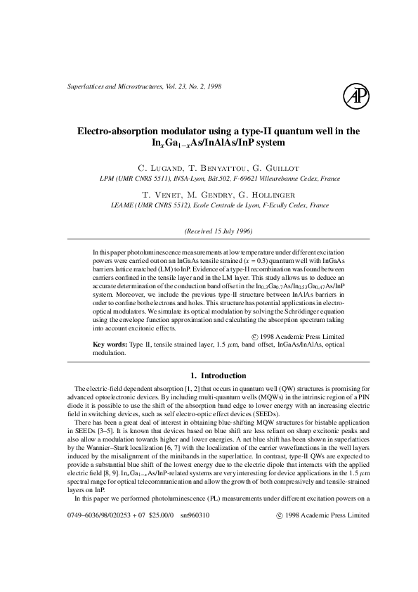 (PDF) Electro-absorption modulator using a type-II quantum well in the ...