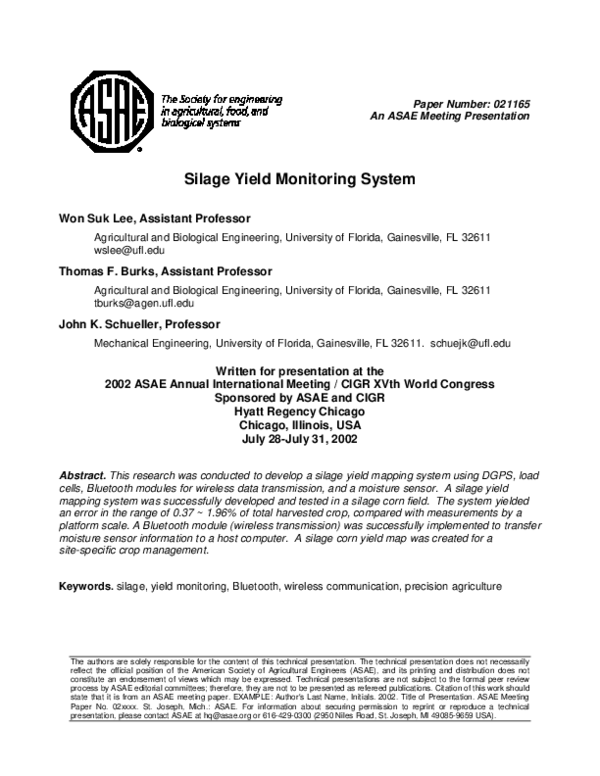 (PDF) Silage yield monitoring system