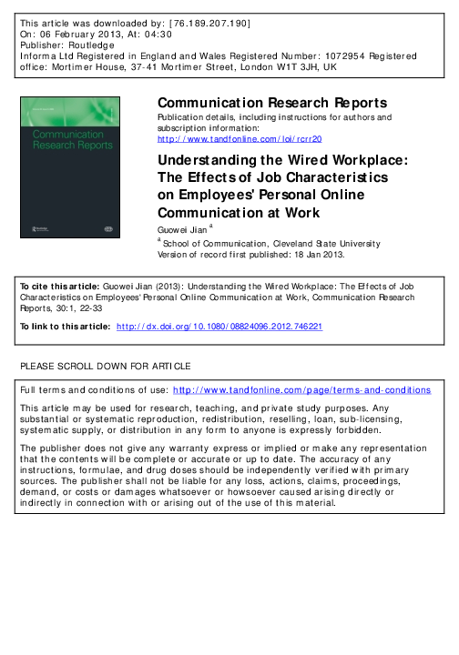 (PDF) Understanding the Wired Workplace: The Effects of Job ...