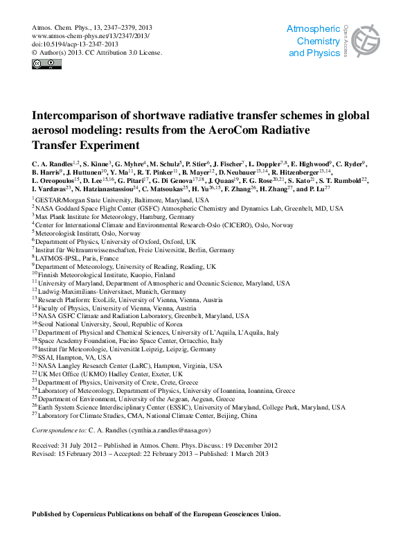 (PDF) Intercomparison of shortwave radiative transfer schemes in global ...