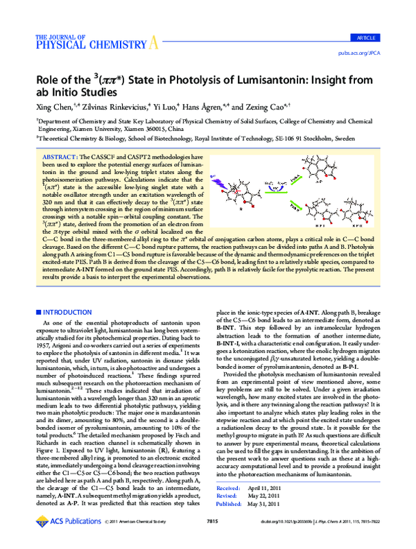 (PDF) Role of the 3 (ππ*) State in Photolysis of Lumisantonin: Insight ...